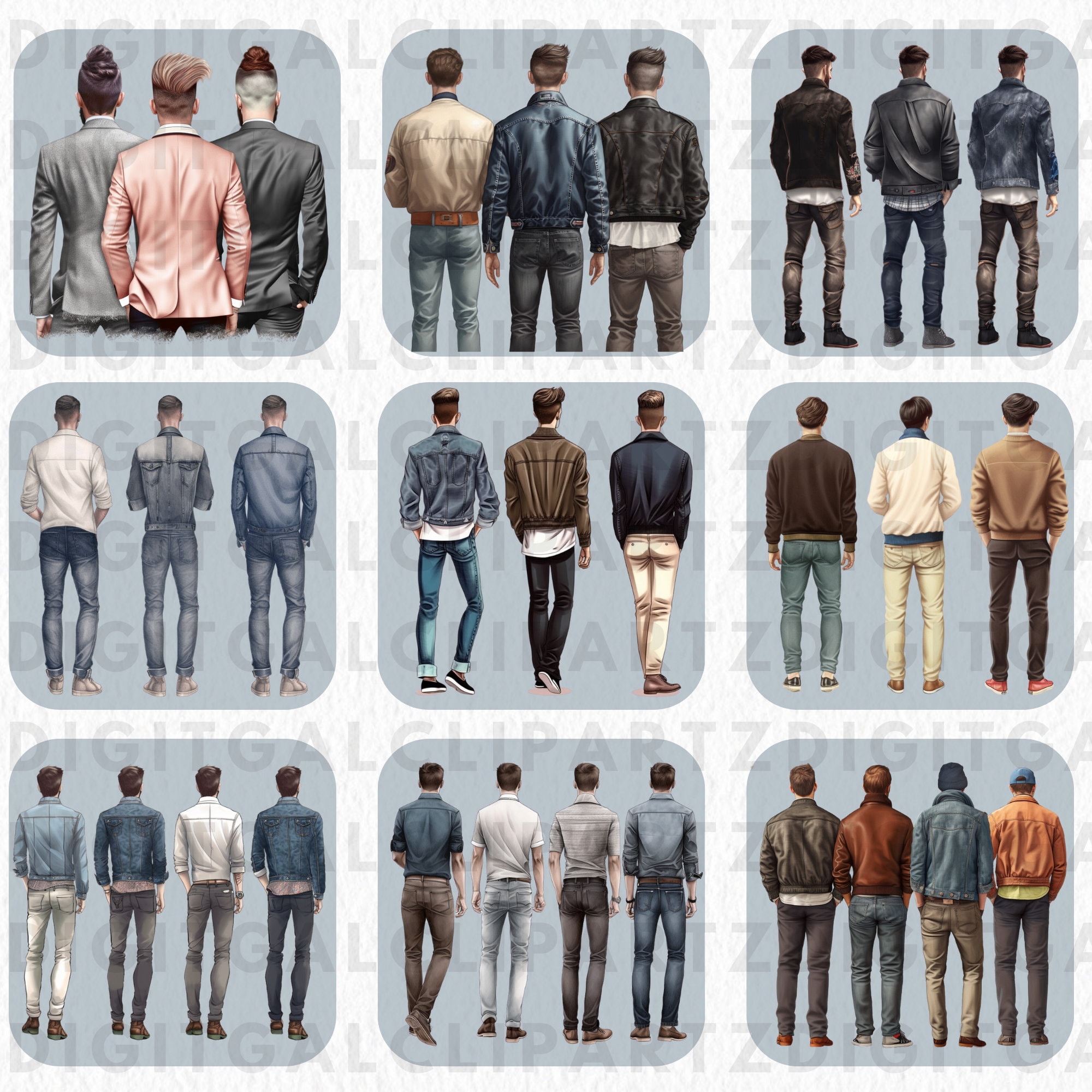 Group and Single Men's Clip Art 20 Transparent PNG Files Digital ...
