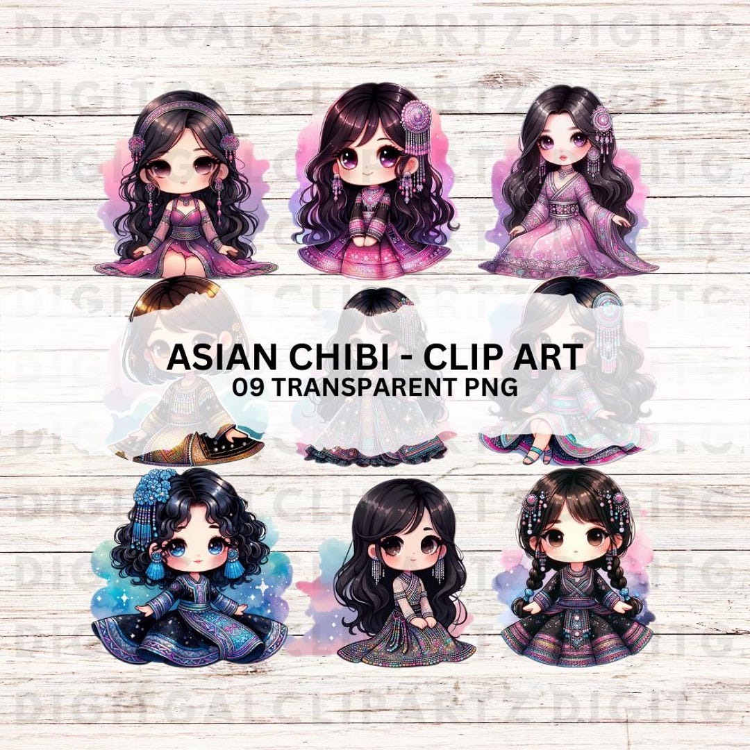 Asian Chibi - 09 Transparent PNG Files Digital Download Hmong Lao Thai ...
