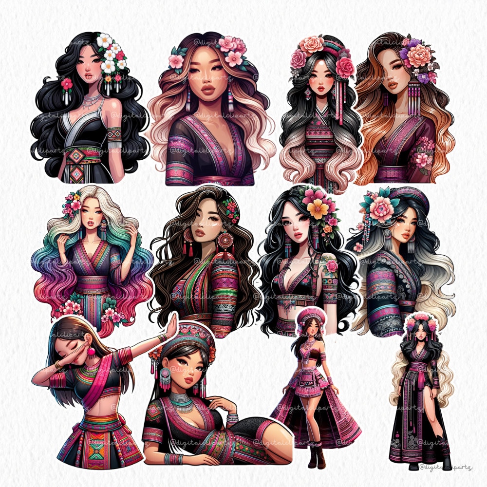 South East Asian - 12 Transparent PNG Files Digital Download Cute Hmong ...