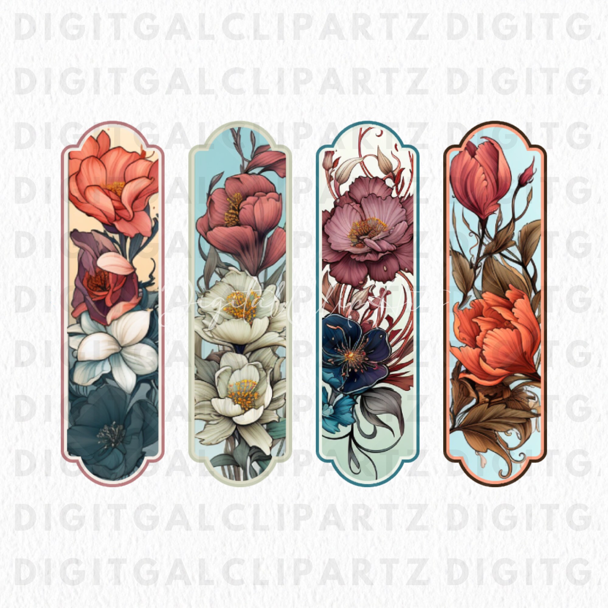 Printable Bookmarks 12 Transparent PNG Files-digital Download Floral ...