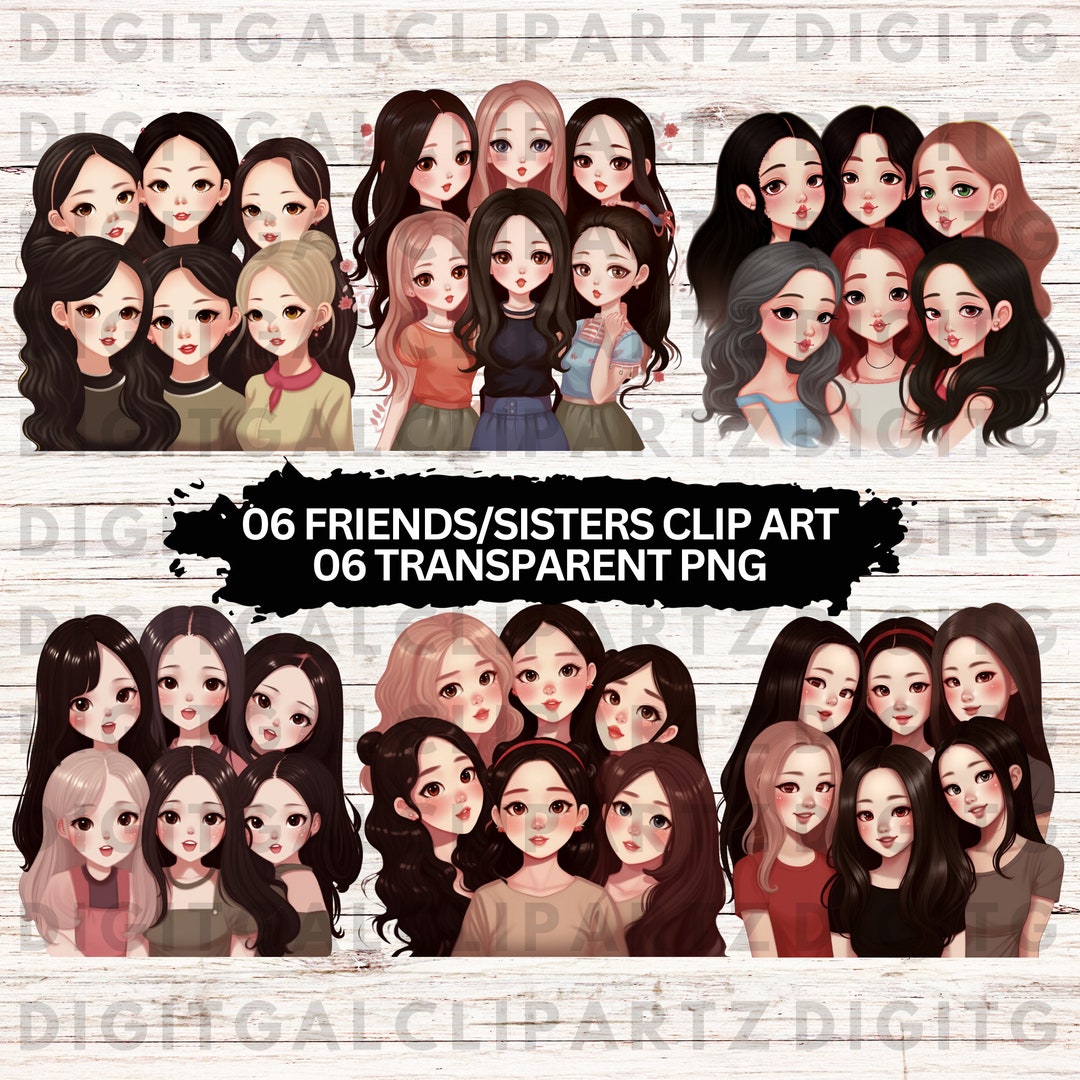 Group of 06 Sisters Clip Art- 06 Transparent PNG Files - Digital ...