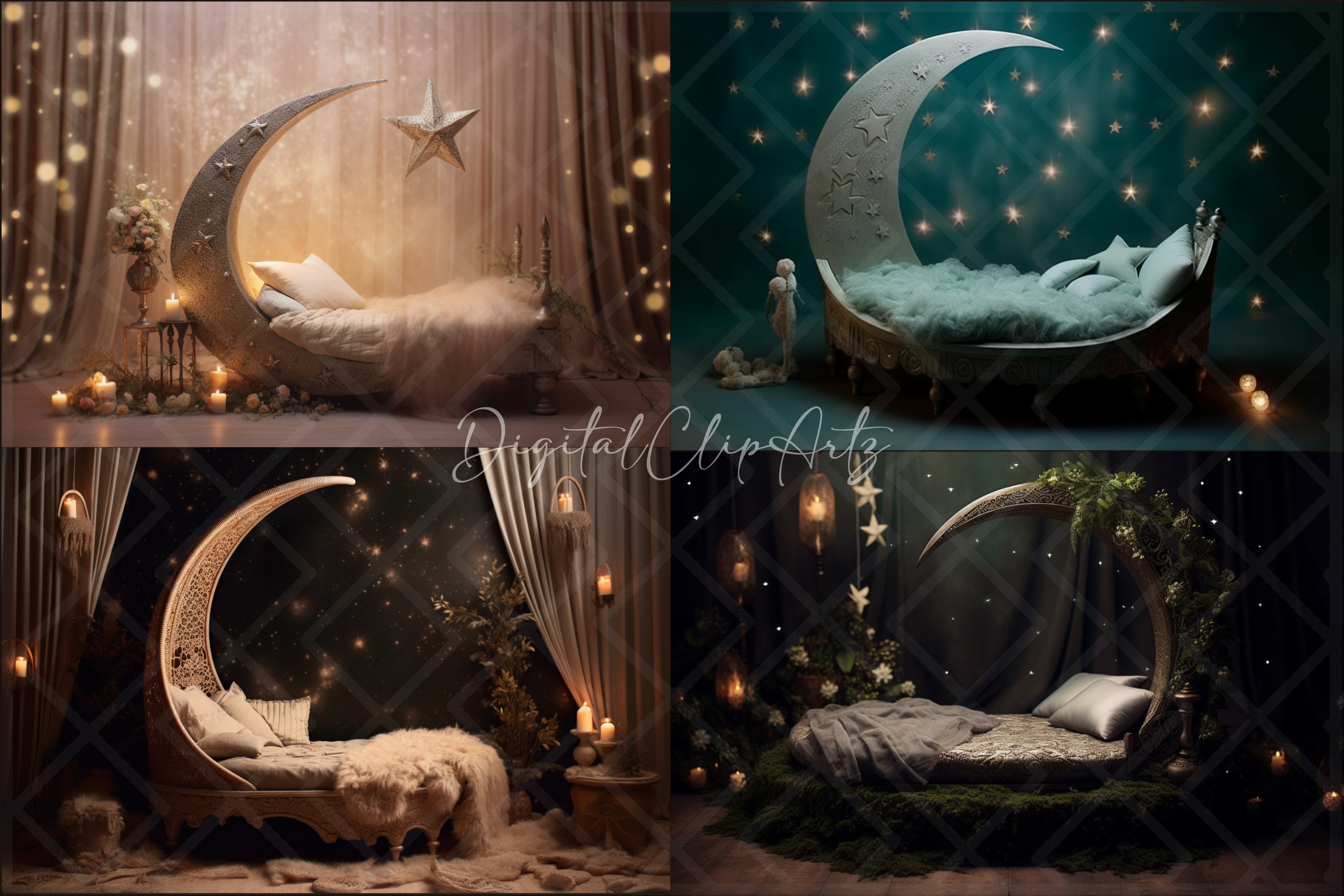 Crescent Moon Backdrop, Digital Photography Backdrop, Digital Composite ...
