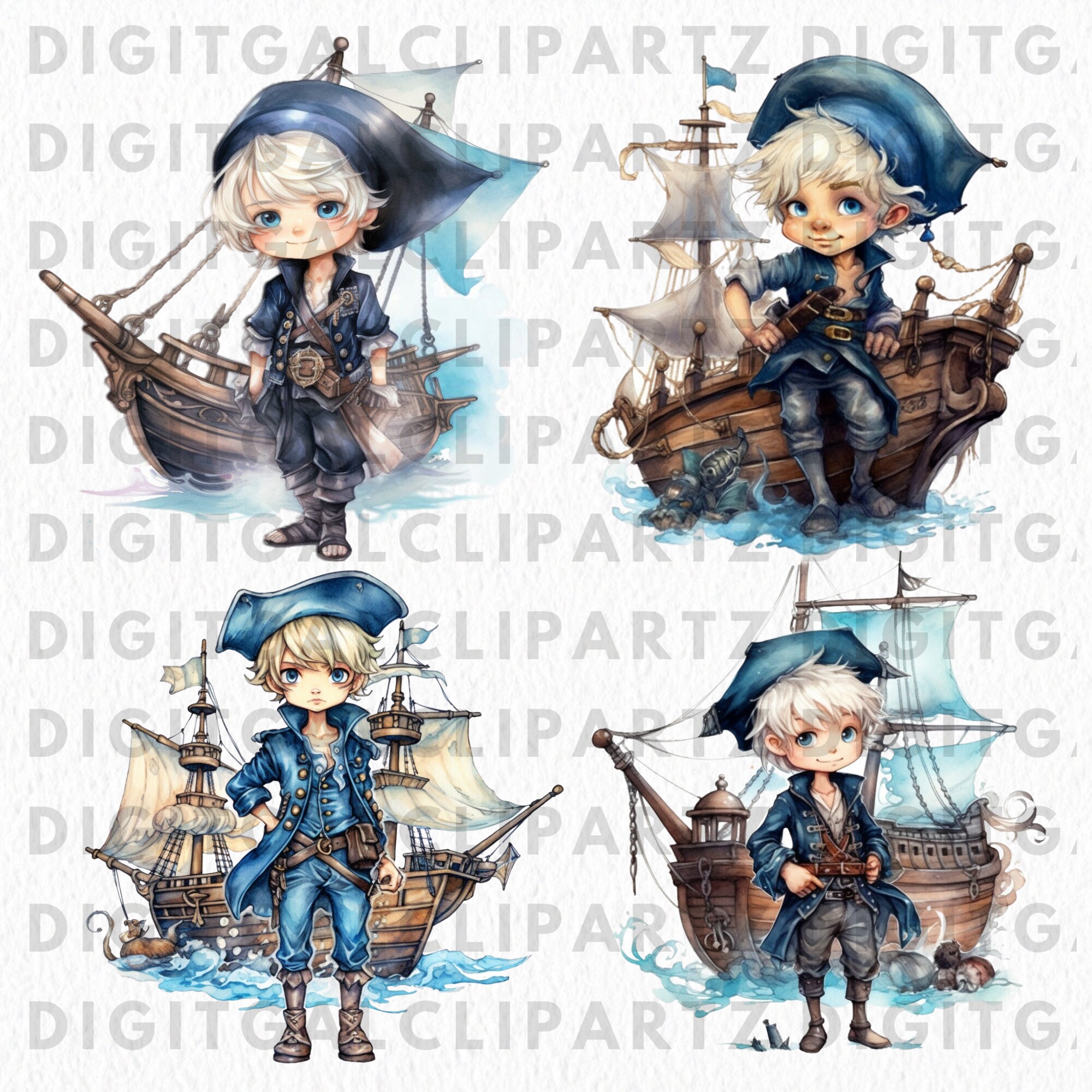 Watercolor Prince of the Sea Clip Art 09 Transparent PNG Files-digital ...