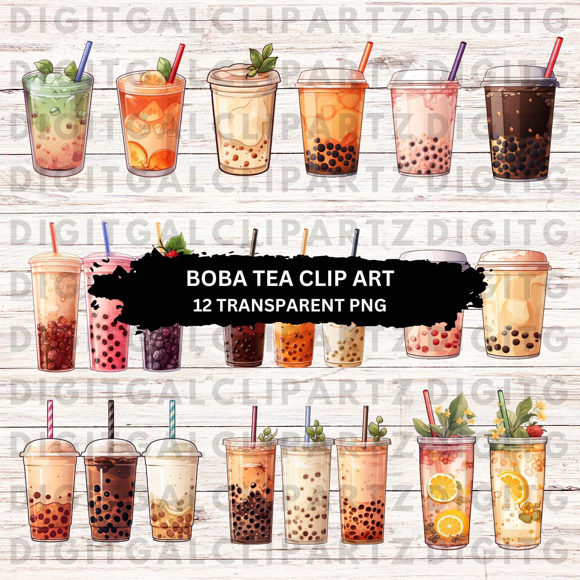 Boba Clip Art 12 Transparent PNG Files-digital Download Drinks Clip Art ...