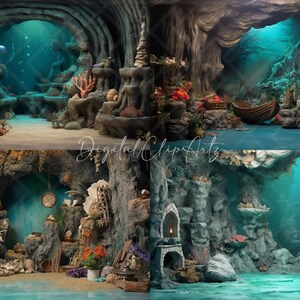 Mermaid Grotto Digital Backdrop, Digital Photography Backdrop, Digital ...