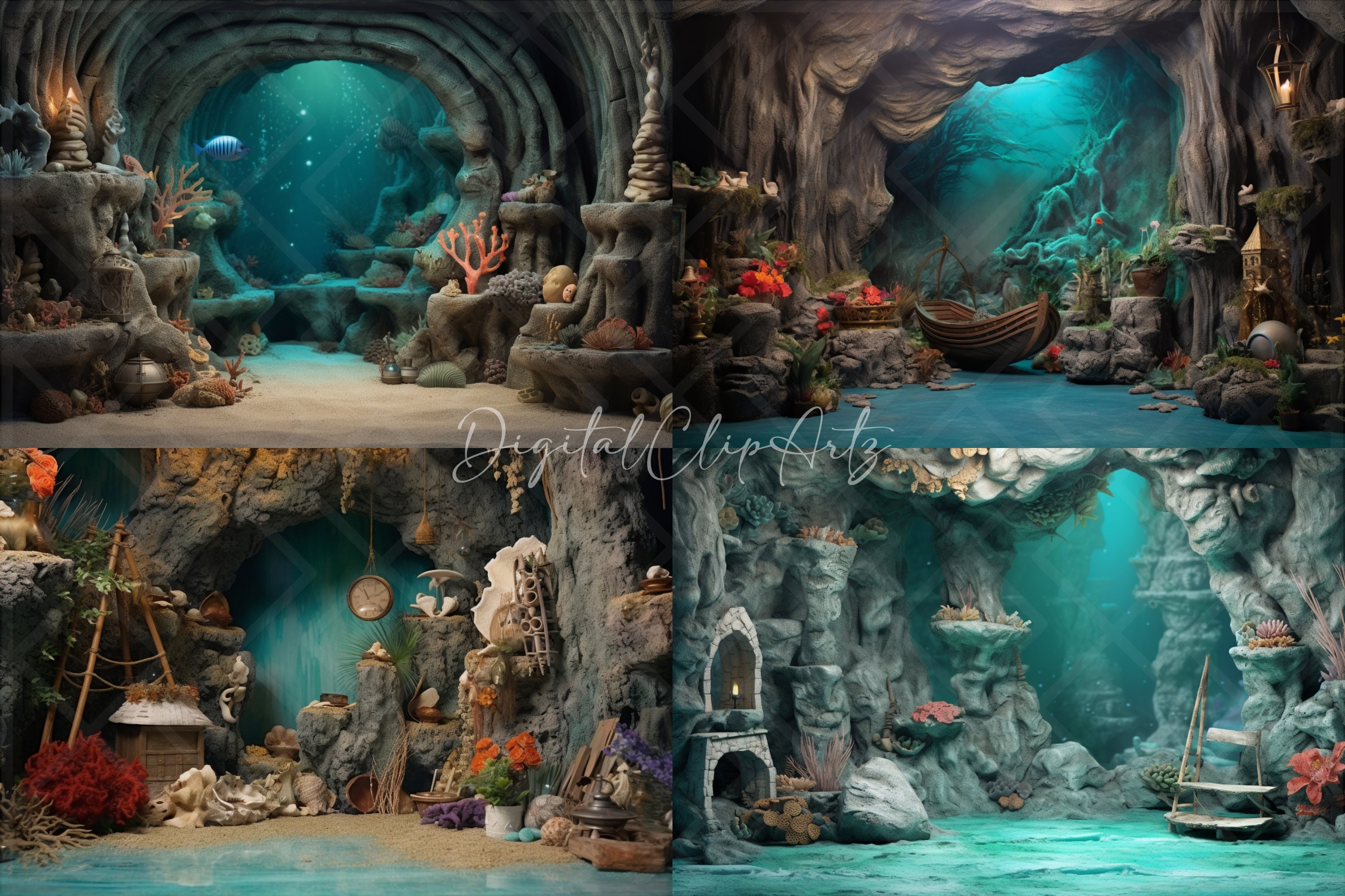 Mermaid Grotto Digital Backdrop, Digital Photography Backdrop, Digital ...