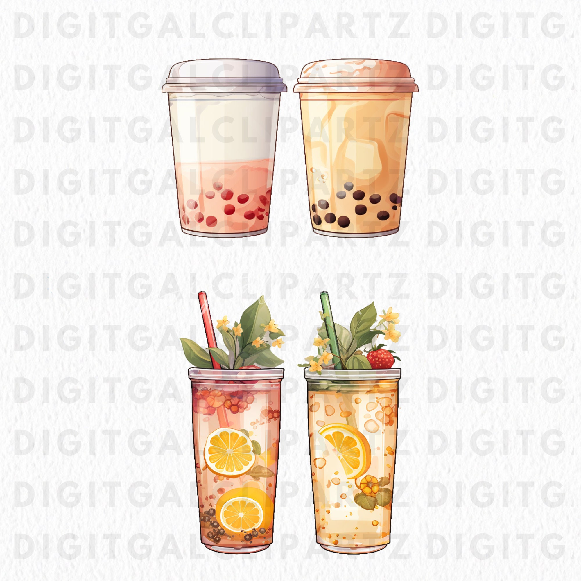 Boba Clip Art- 12 Transparent PNG Files-digital Download - Drinks Clip ...