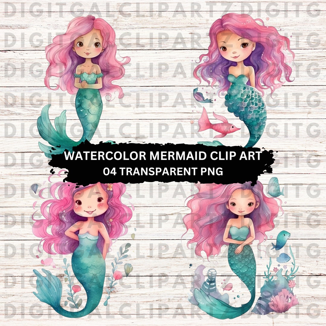 Watercolor Mermaid Girl Clip Art - 04 Transparent PNG Files - Digital ...