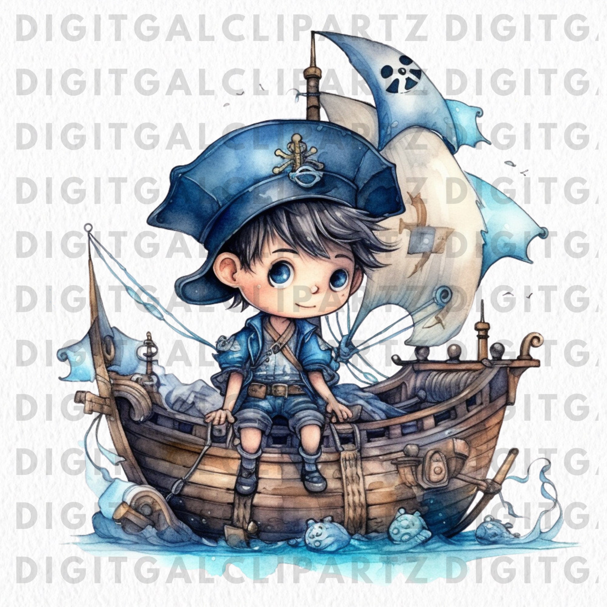 Watercolor Prince of the Sea Clip Art- 09 Transparent PNG Files-digital ...