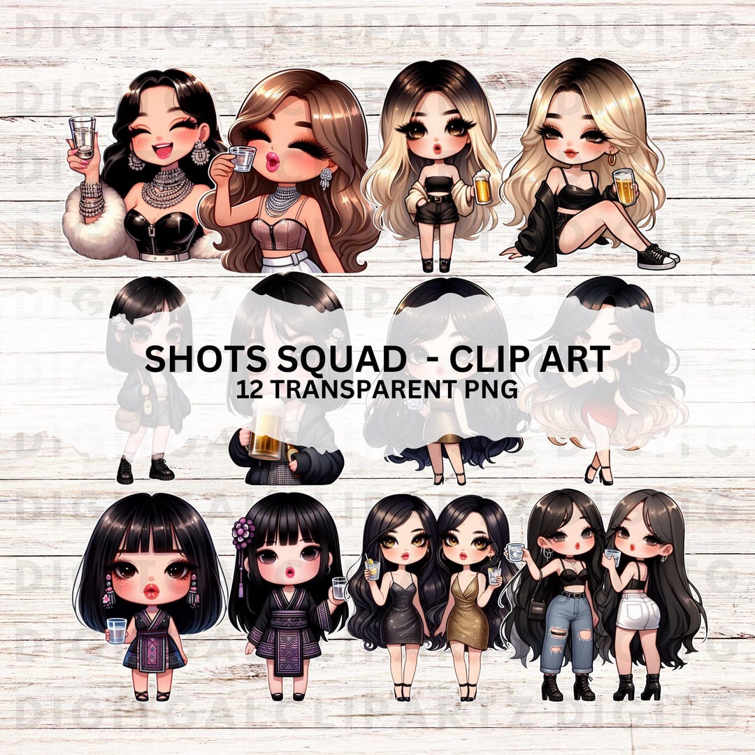 Shots Squad Chibi Clip Art - 12 Transparent PNG Files Digital Download ...