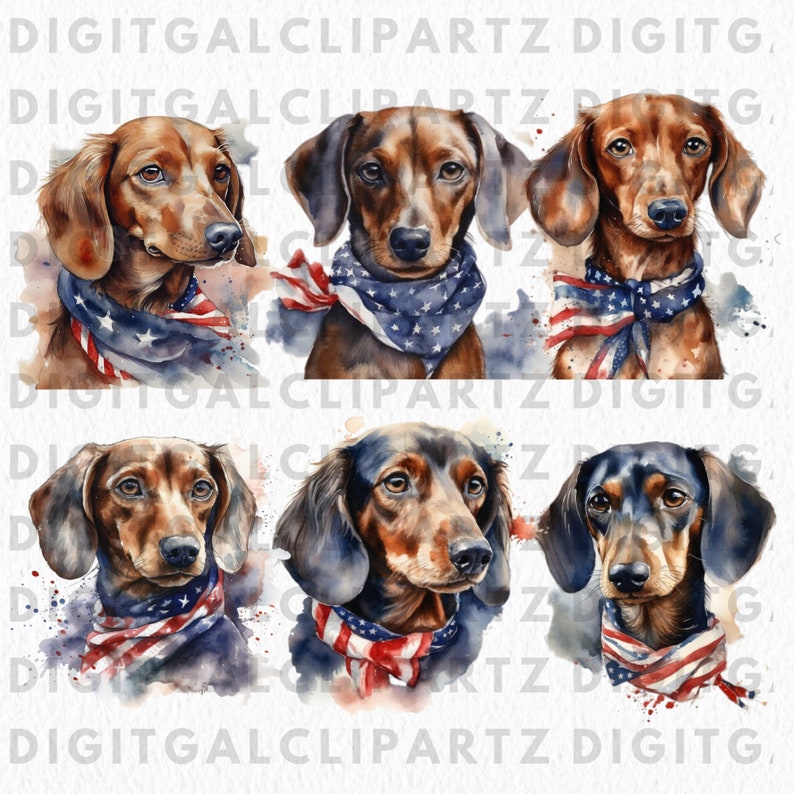 Watercolor Patriotic Dachshund Clip Art- 06 Transparent PNG Files ...