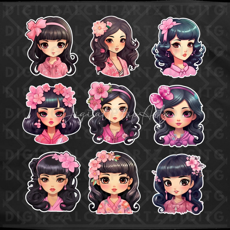 Kawaii Asian Clip Art 09 Transparent PNG Files Digital Download Barb ...