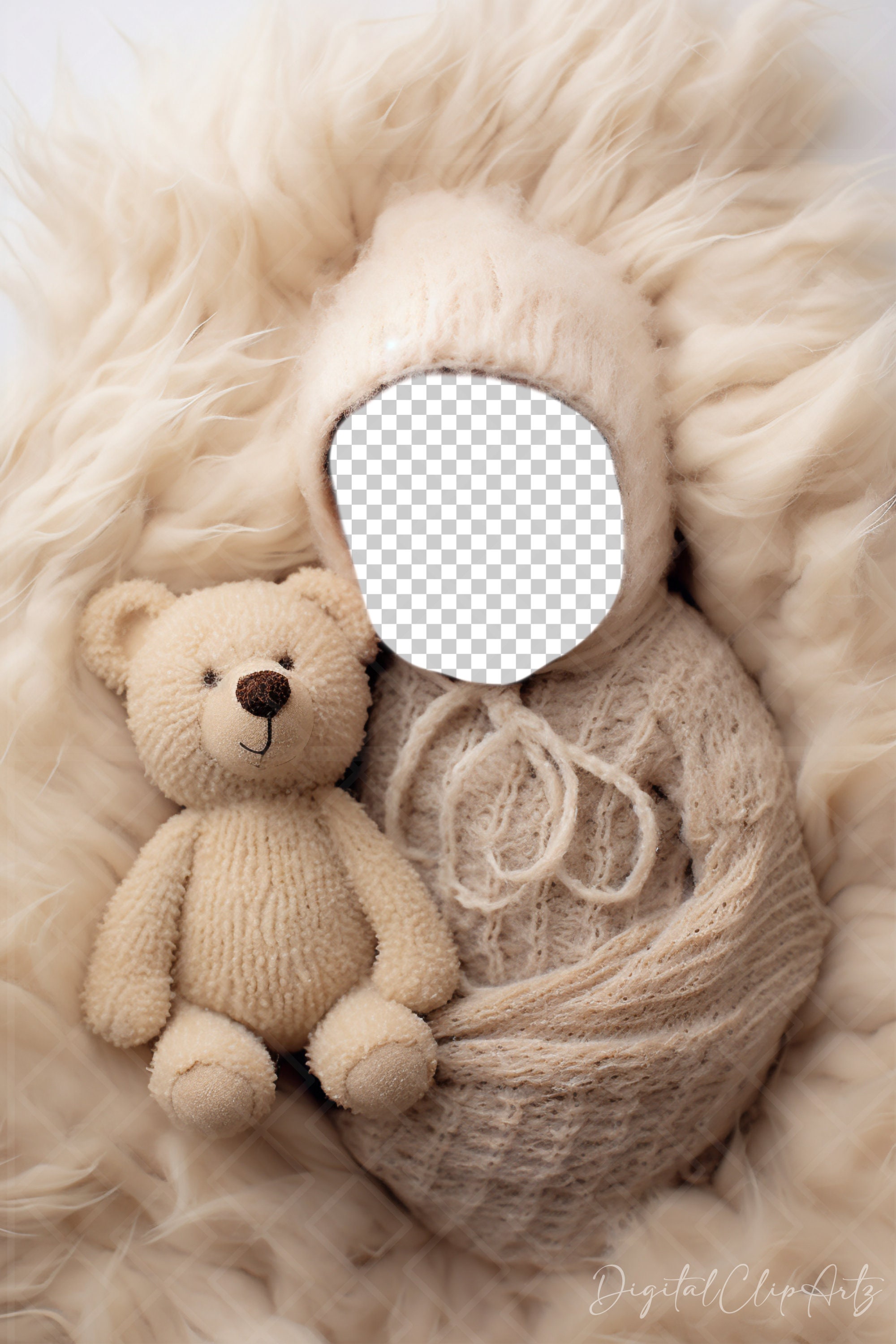 Teddy Bear Newborn Digital Backdrop, Face Insert, Digital Photography ...