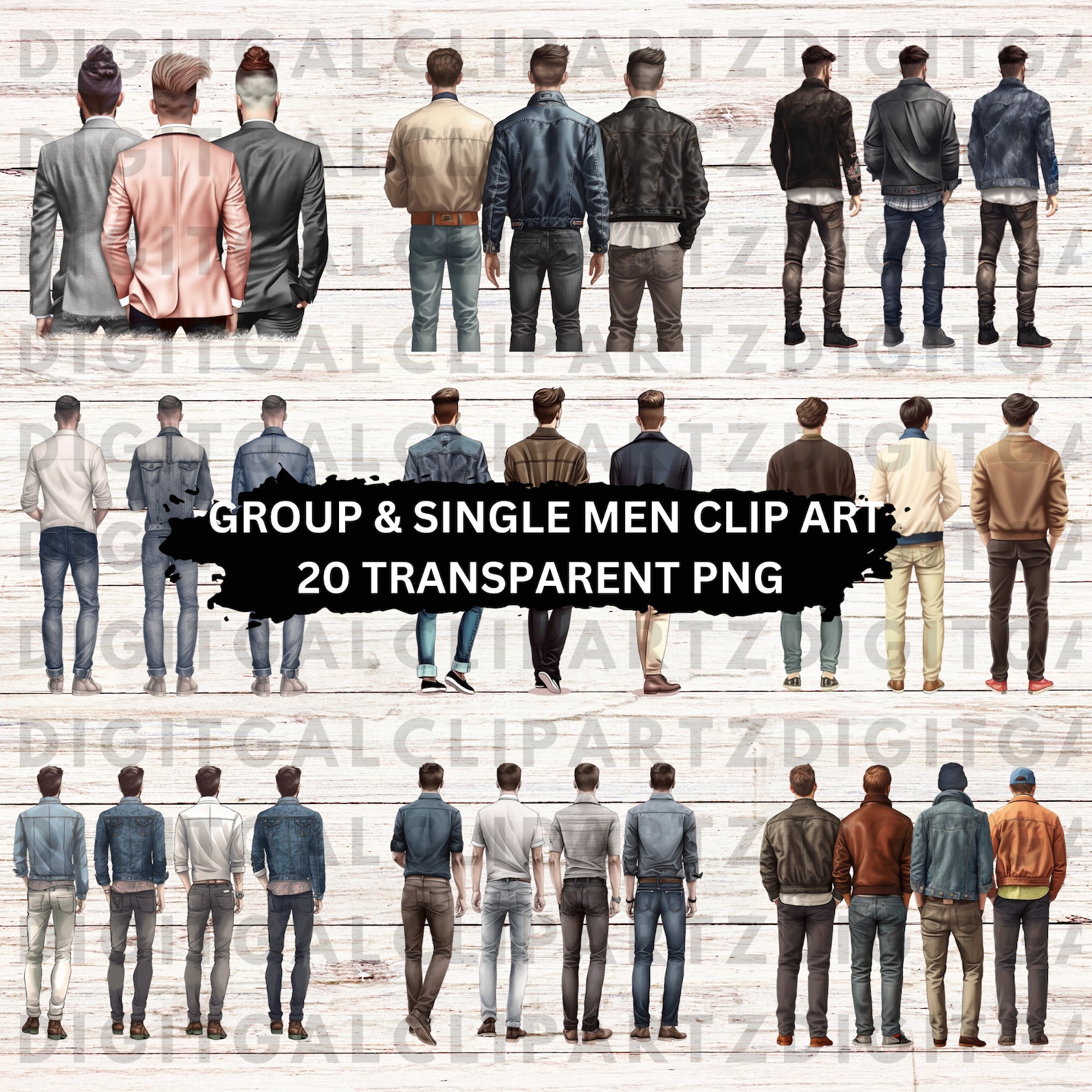 Group and Single Men's Clip Art 20 Transparent PNG Files Digital ...