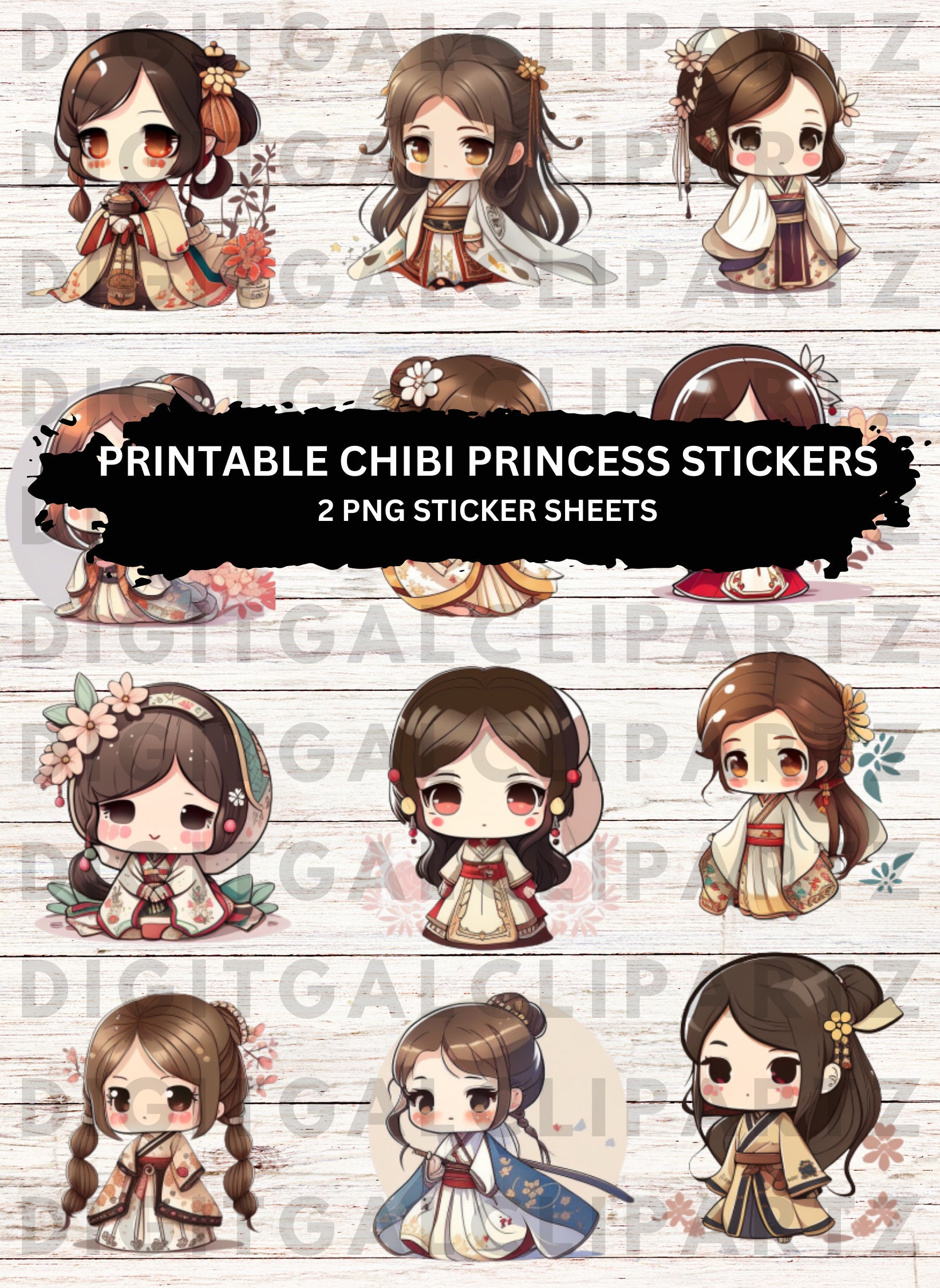 Cute Chibi Princess Printable Stickers PNG Download Digital Designs ...