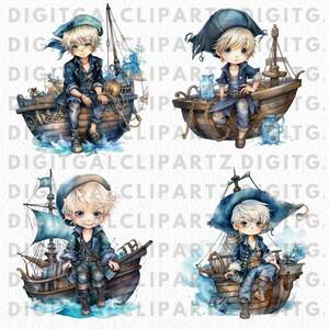 Watercolor Prince of the Sea Clip Art- 09 Transparent PNG Files-digital ...
