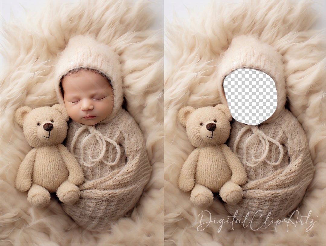 Teddy Bear Newborn Digital Backdrop, Face Insert, Digital Photography ...