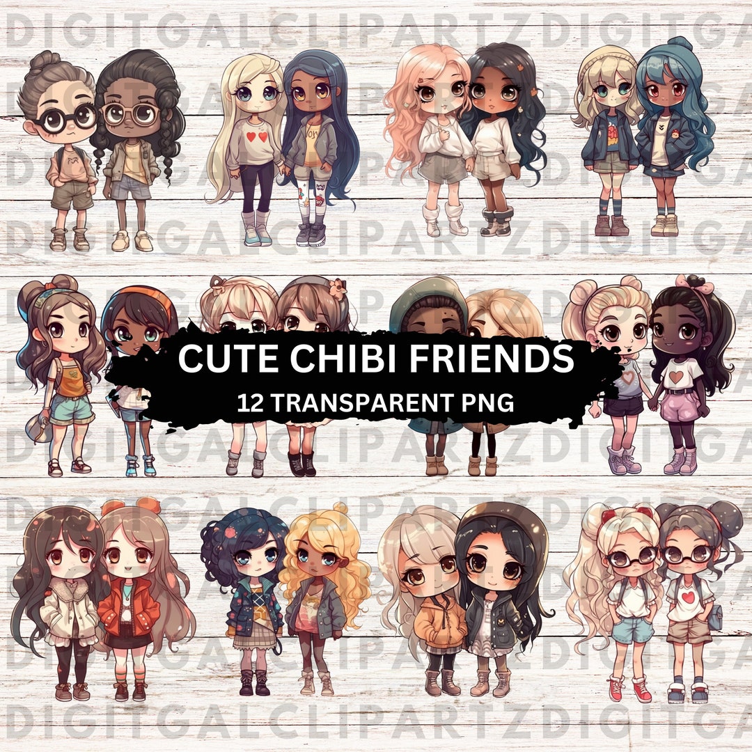 Cute Chibi Friends Clip Art- 12 Transparent PNG Files-digital Download ...