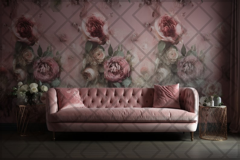 Romantic Pink Velvet Sofa Backdrop Bundle, Digital Photography Backdrop ...