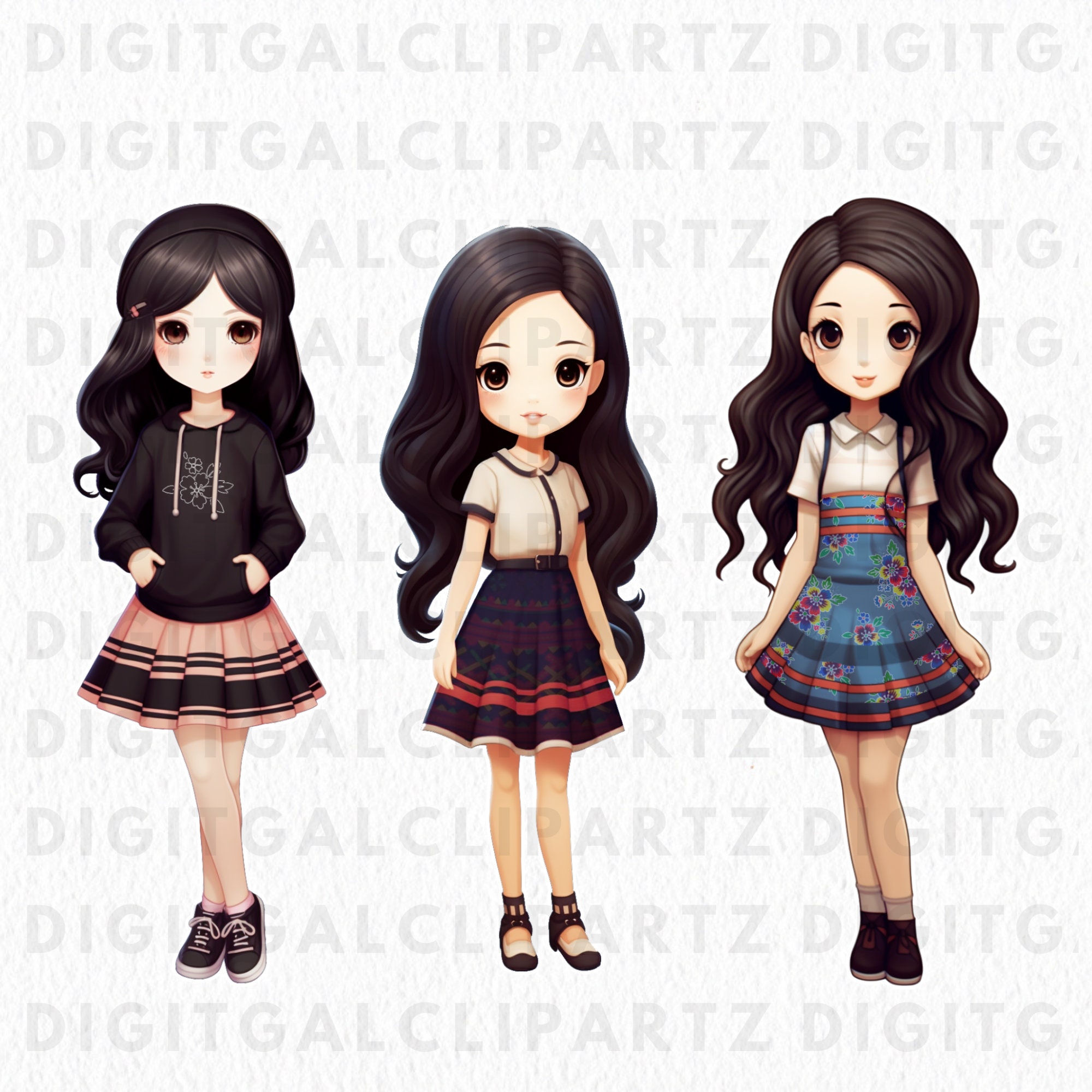 Asian Girl Clip Art 09 Transparent PNG Files Digital Download Cute ...