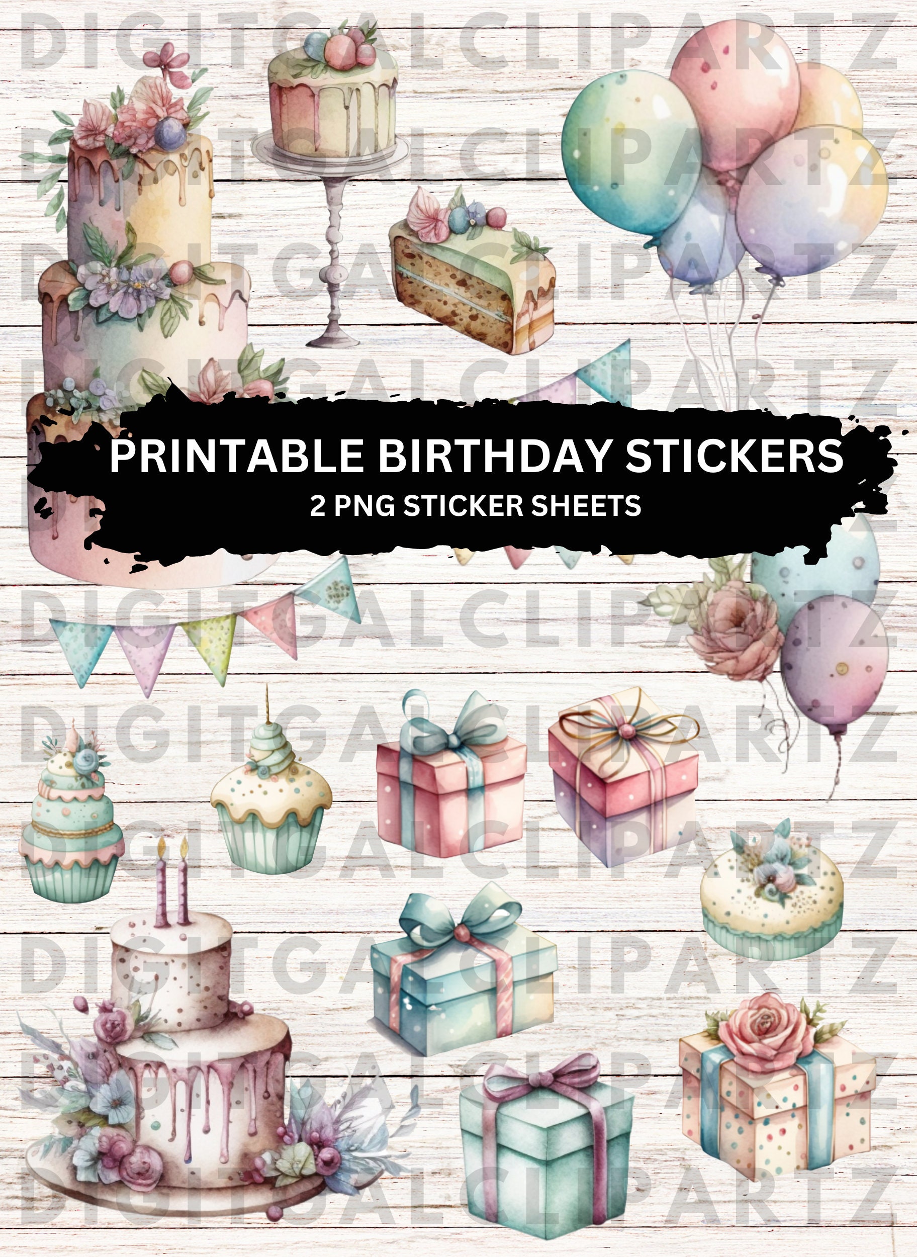 Elegant Birthday Printable Stickers PNG Download Digital Designs Print ...