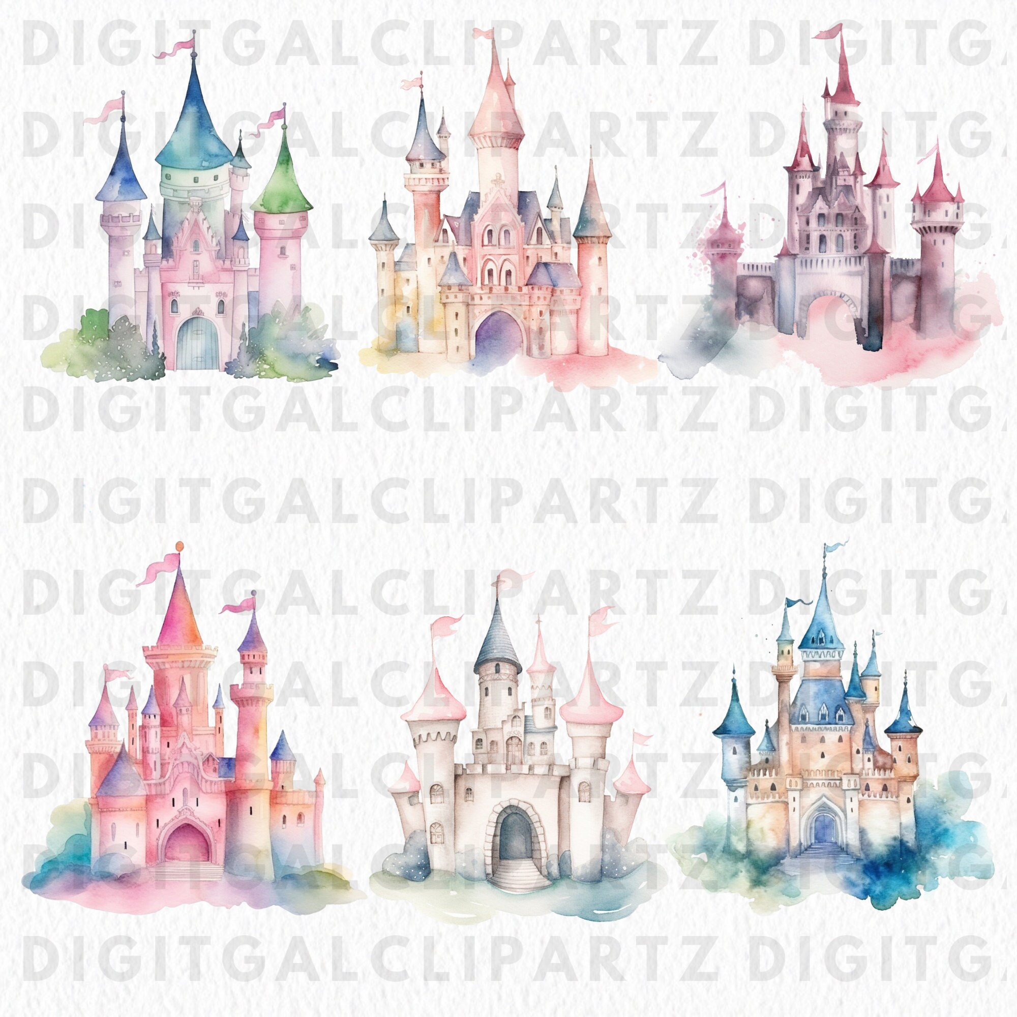 Watercolor Princess Castle I Clip Art- 06 Transparent PNG Files ...
