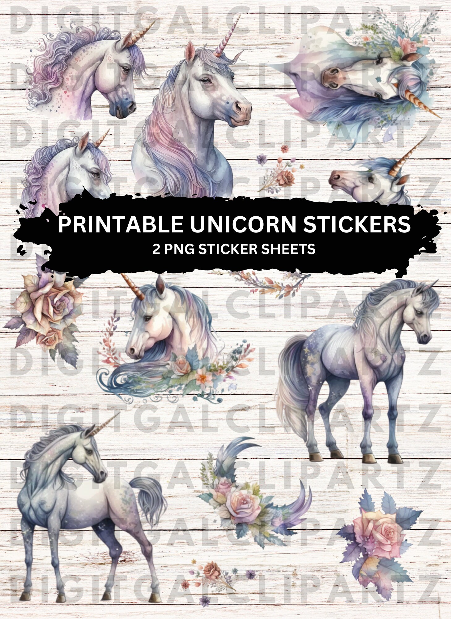 Colorful Unicorn Printable Stickers PNG Download Digital Designs Print ...