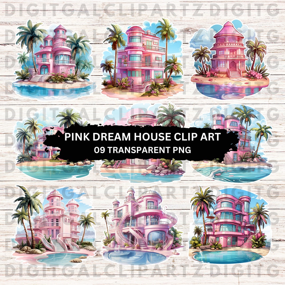 Pink Dream House Clip Art- 09 Transparent PNG Files - Digital Download ...