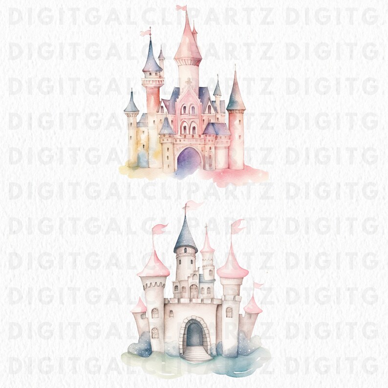 Watercolor Princess Castle I Clip Art- 06 Transparent PNG Files ...