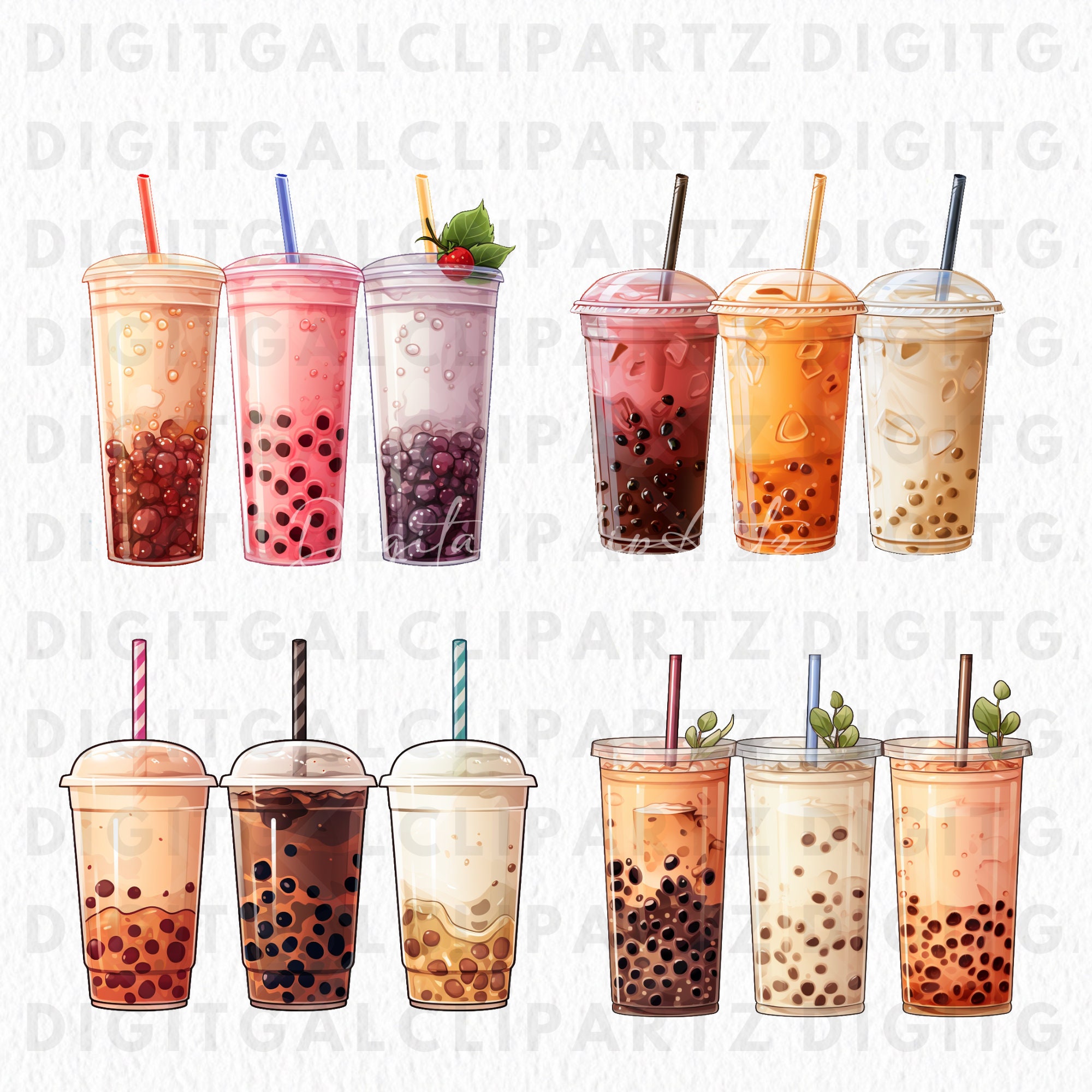 Boba Clip Art 12 Transparent PNG Files-digital Download Drinks Clip Art ...