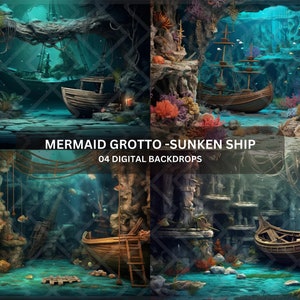 Mermaid Grotto - Sunken Ship Digital Photography Backdrop, Digital ...
