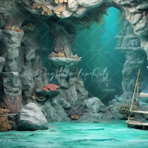Mermaid Grotto Digital Backdrop, Digital Photography Backdrop, Digital ...