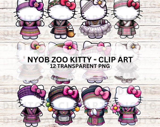 Nyob Zoo Kitty 12 Transparent PNG Files Digital Download Hmong Inspired ...