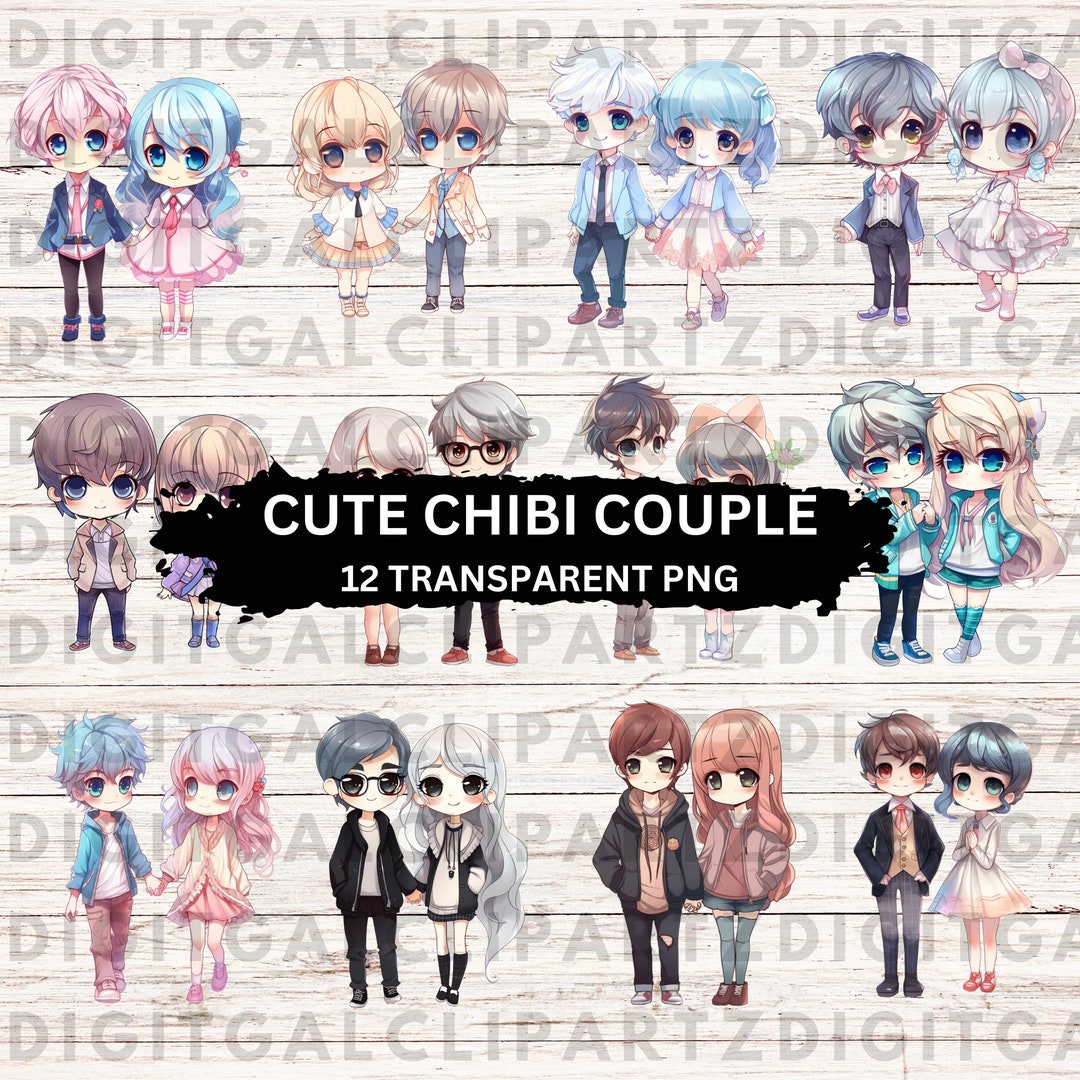 Cute Chibi Couples Clip Art- 12 Transparent PNG Files-digital Download ...