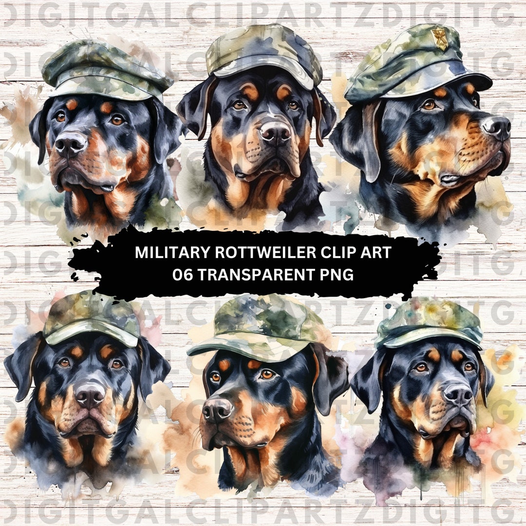 Watercolor Military Rottweiler Clip Art- 06 Transparent PNG Files ...