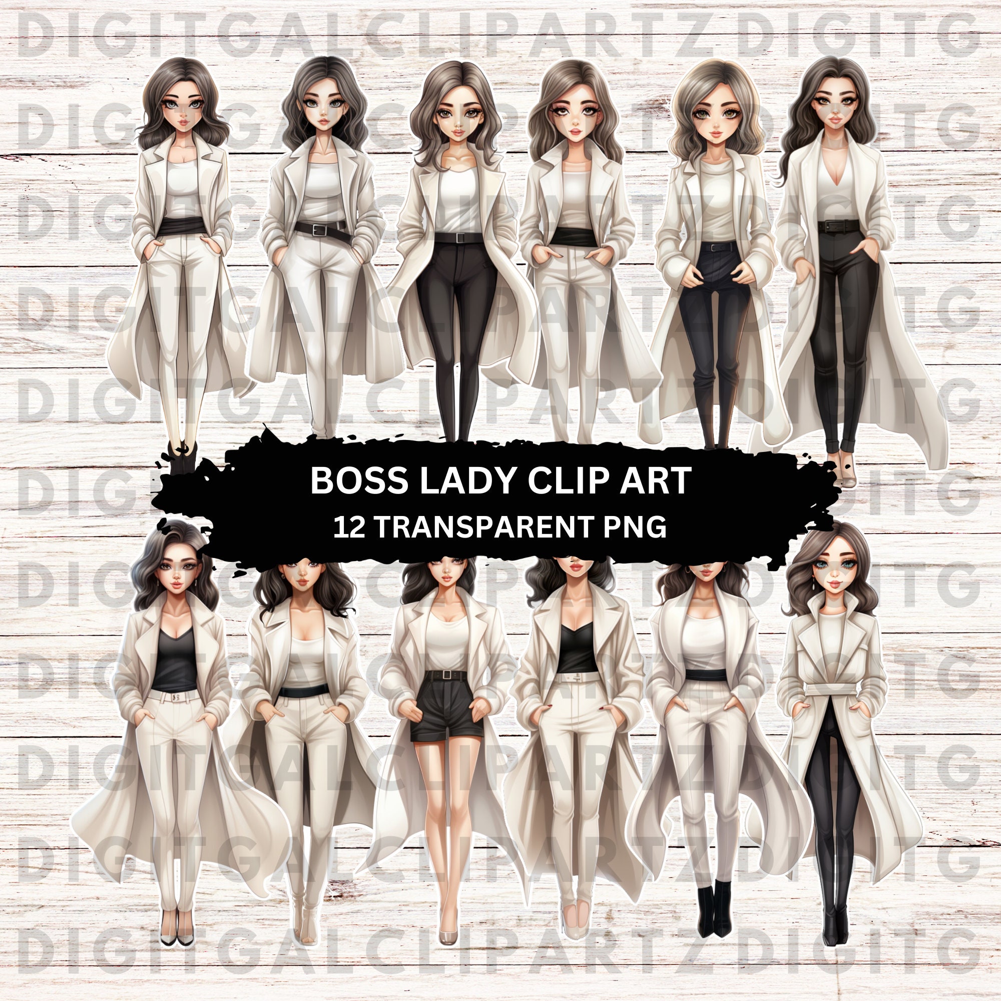 Boss Lady Clip Art 12 Transparent PNG Files-digital Download Girl Boss ...