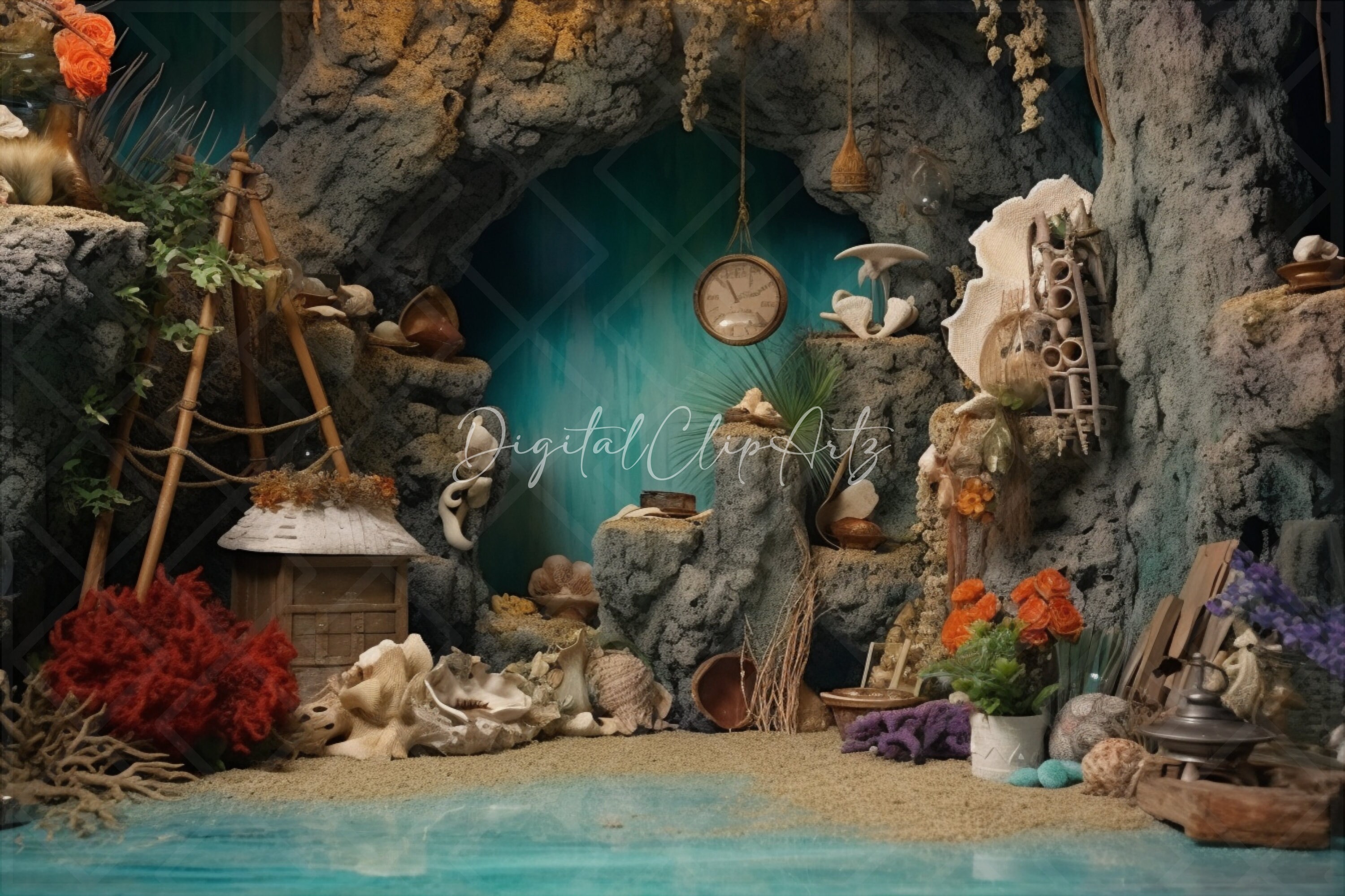 Mermaid Grotto Digital Backdrop, Digital Photography Backdrop, Digital ...