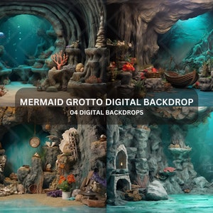 Mermaid Grotto Digital Backdrop, Digital Photography Backdrop, Digital ...