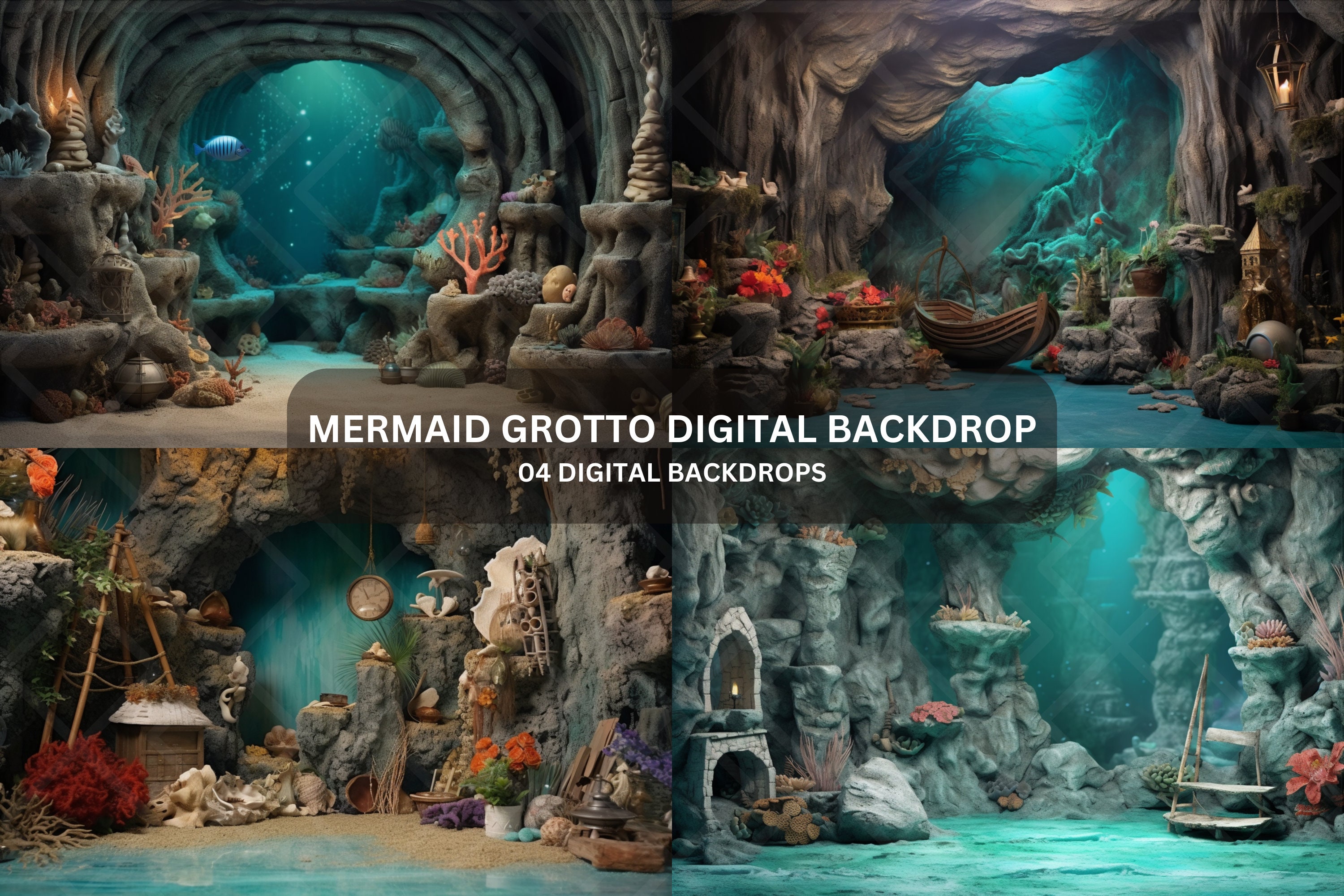 Mermaid Grotto Digital Backdrop, Digital Photography Backdrop, Digital ...