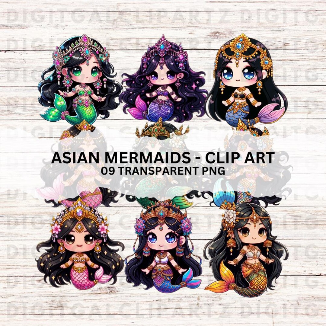 Kawaii Asian Chibi Mermaids - 09 Transparent PNG Files Digital Download ...
