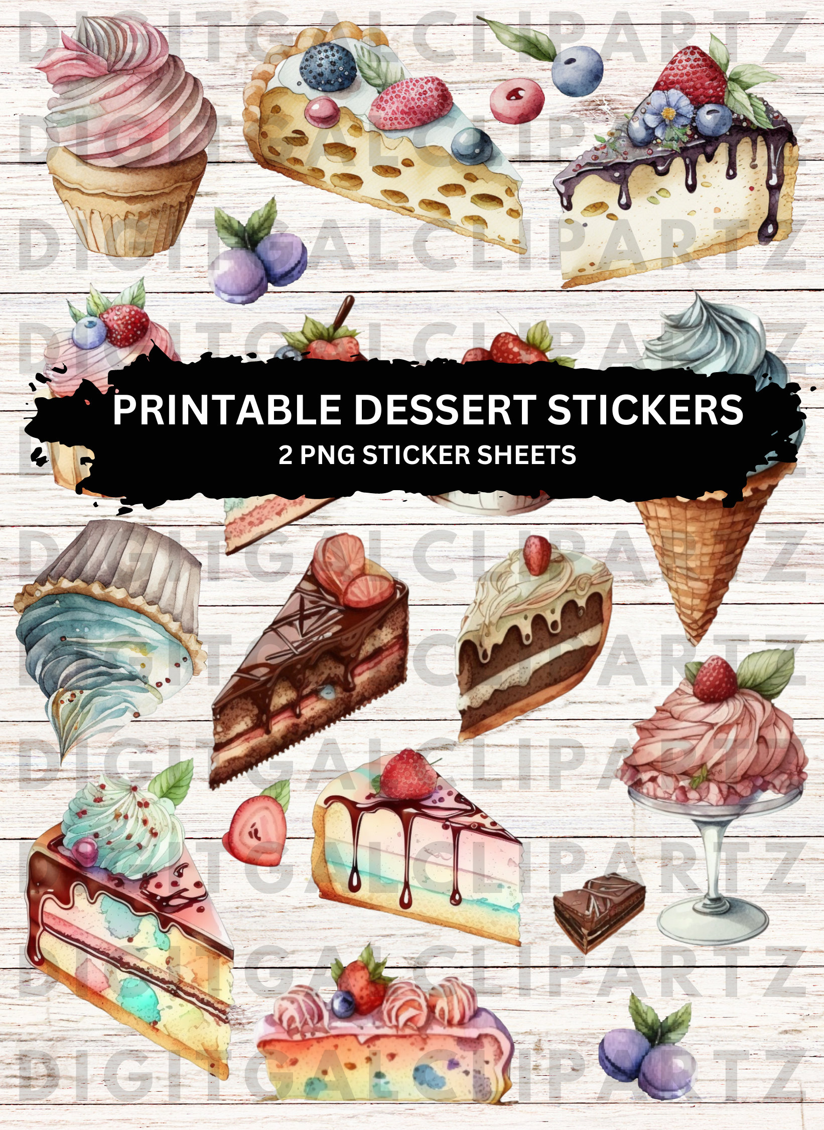 Colorful Dessert Printable Stickers PNG Download Digital Designs Print ...