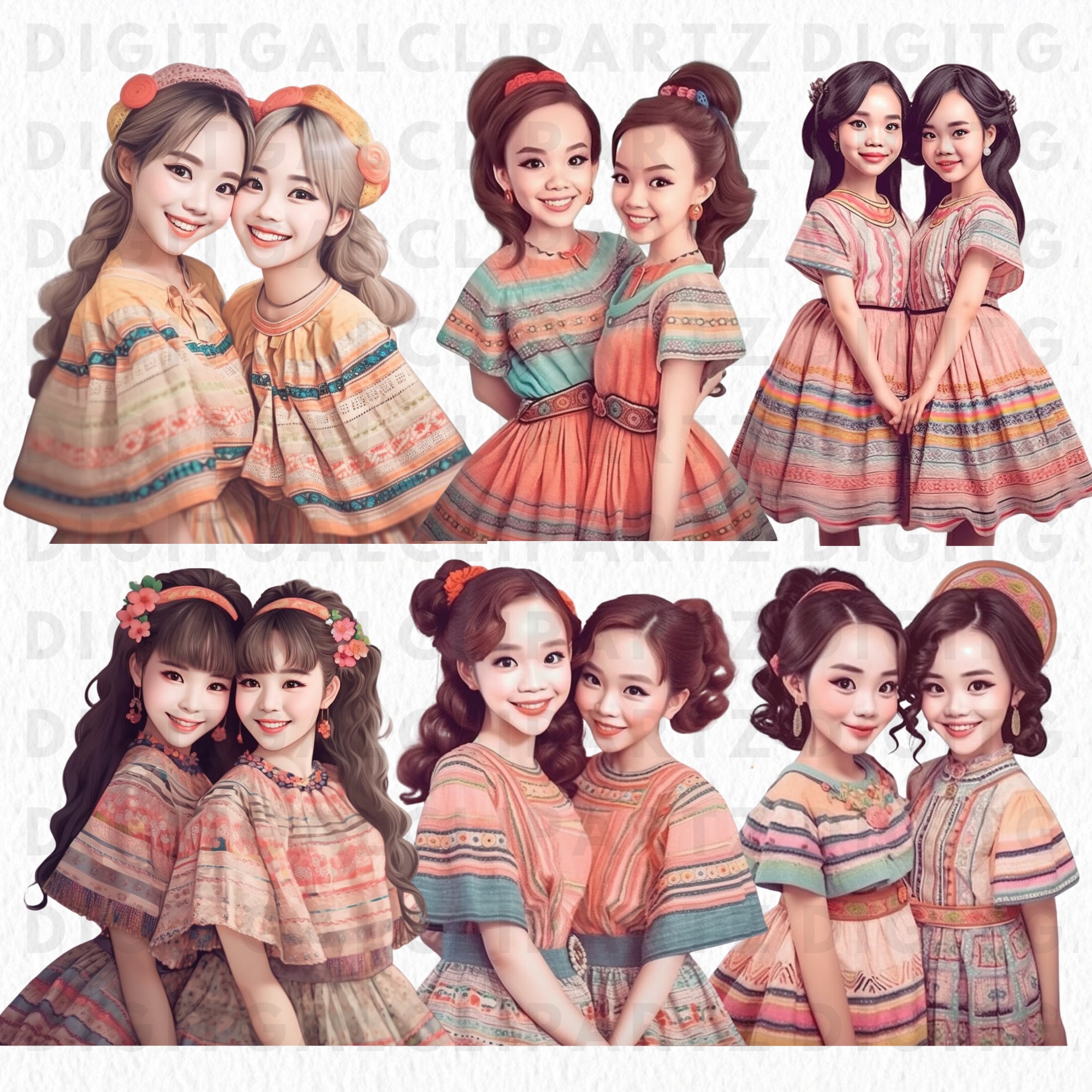 Vietnam Ethnic Sisters Clip Art- 06 Transparent PNG Files - Digital ...