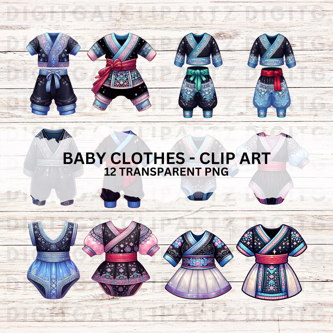Baby Clothes 12 Transparent PNG Files Watercolor Digital Download ...