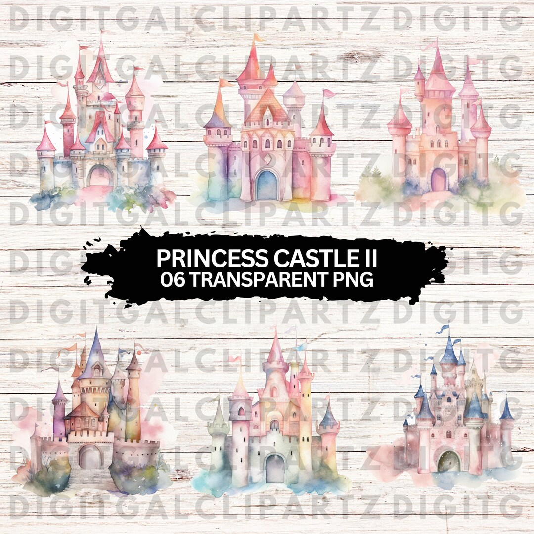 Watercolor Princess Castle II Clip Art- 06 Transparent PNG Files ...