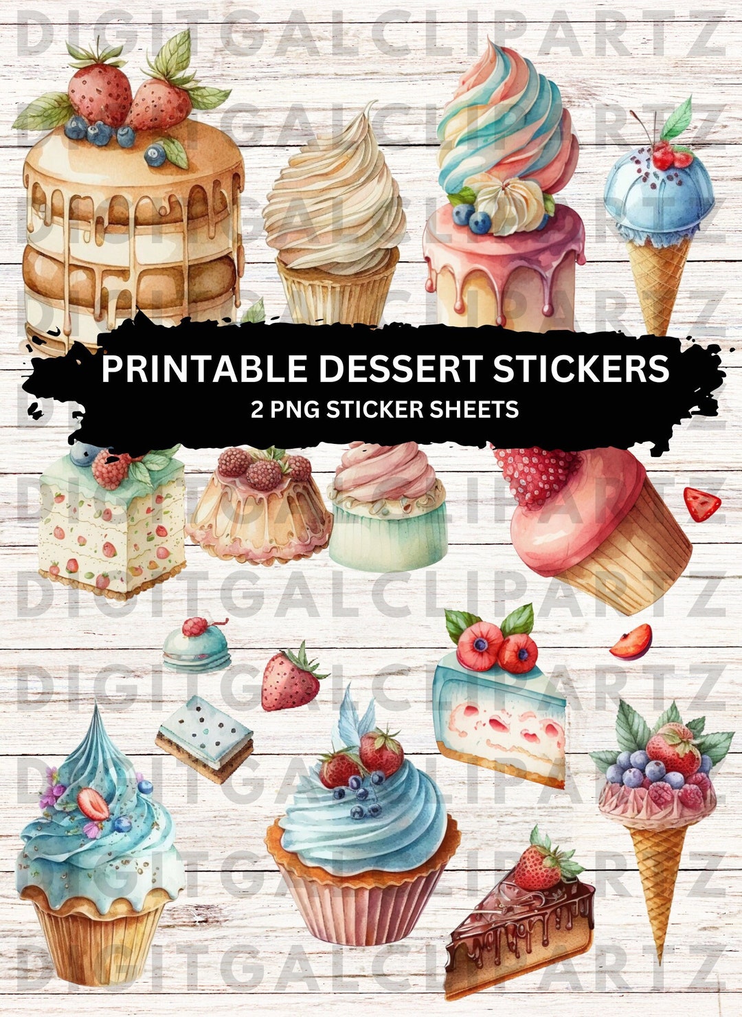 Colorful Dessert Printable Stickers PNG Download Digital Designs Print ...
