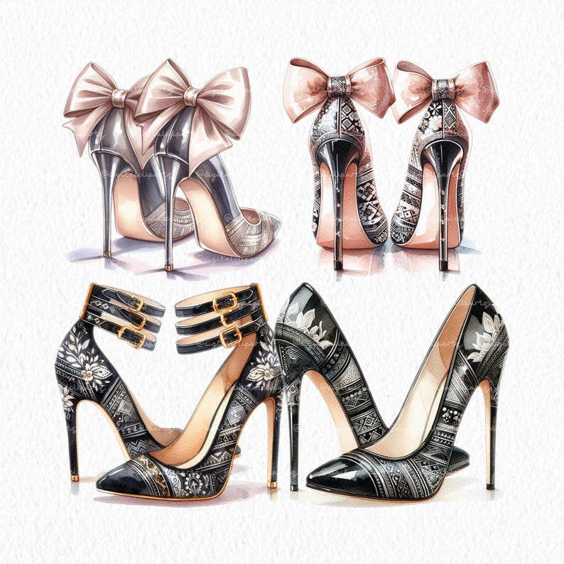 Luxury Heels - 12 Transparent PNG Files Watercolor Digital Download ...
