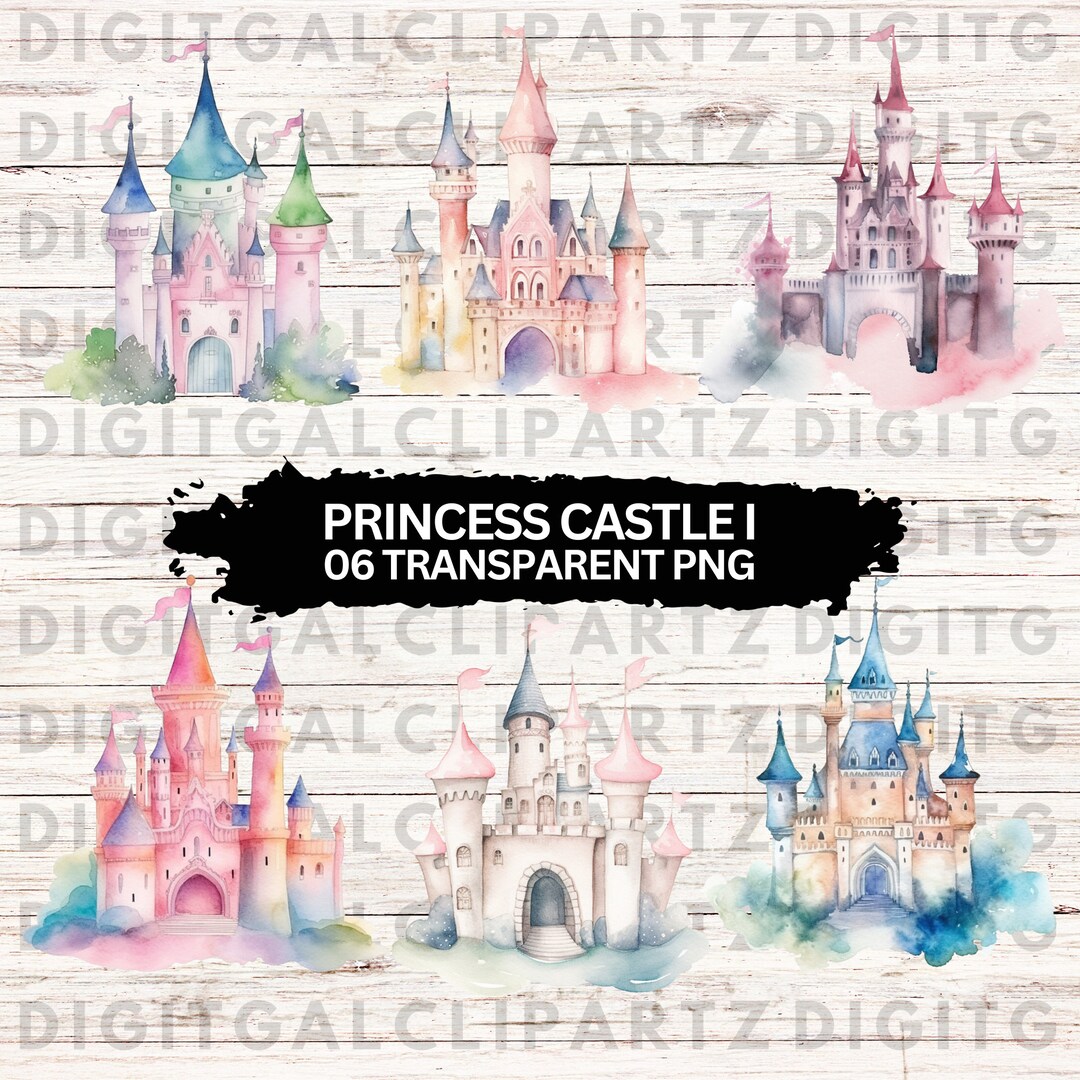 Watercolor Princess Castle I Clip Art- 06 Transparent PNG Files ...