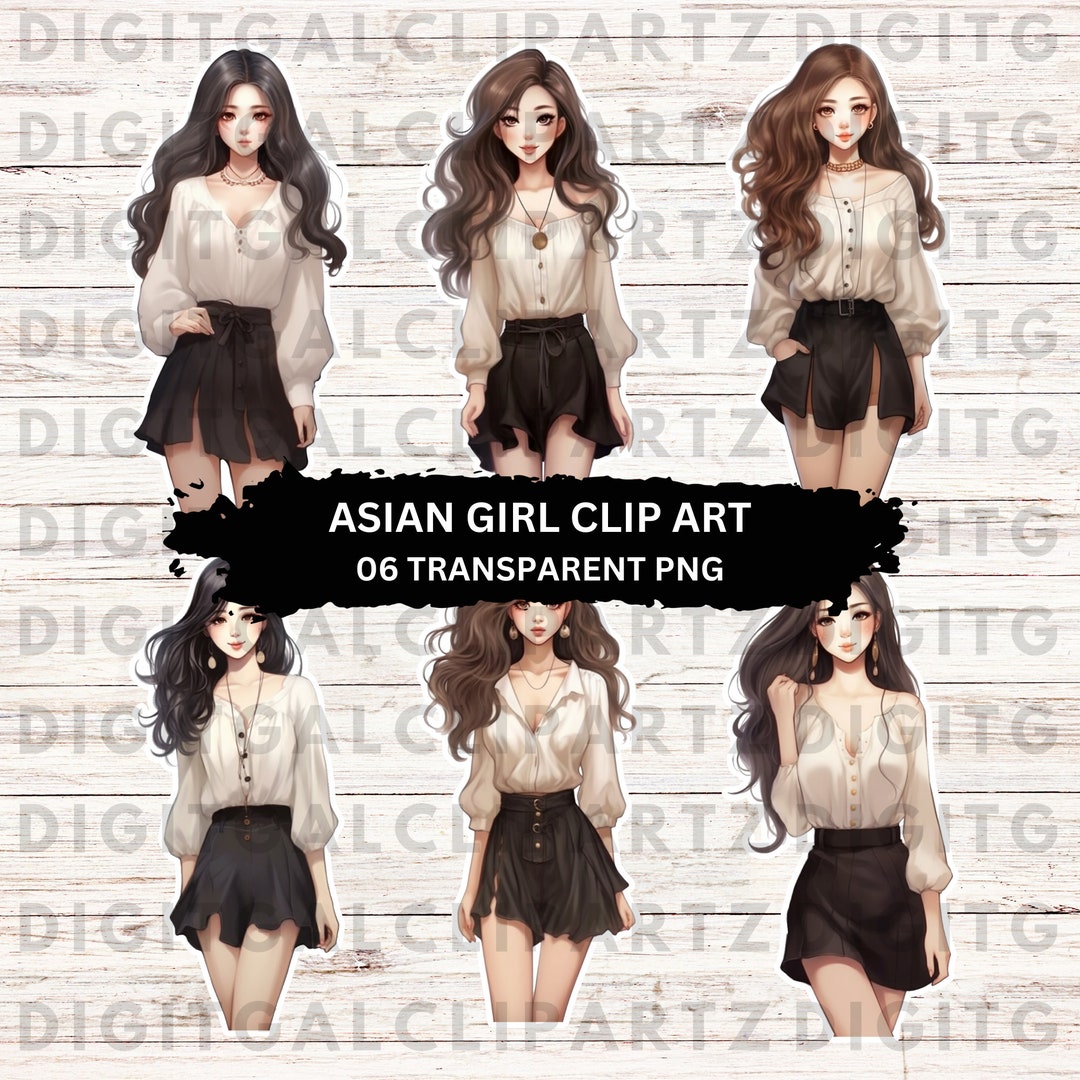 Asian Girl Clip Art- 06 Transparent PNG Files - Digital Download ...
