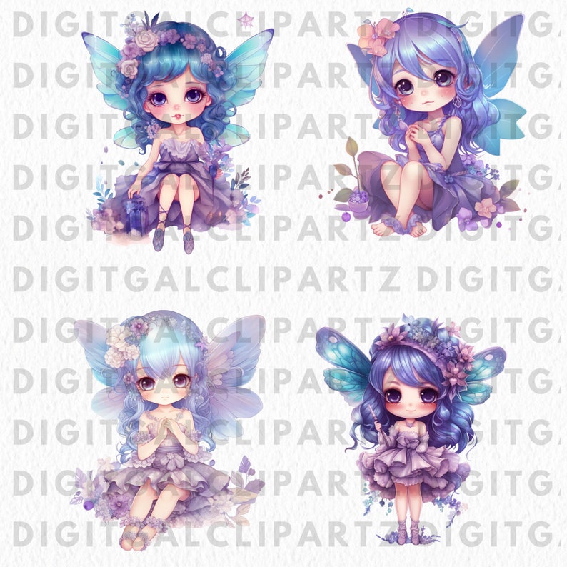 Purple Ethereal Chibi Fairy I Clip Art 12 Transparent PNG Files-digital ...