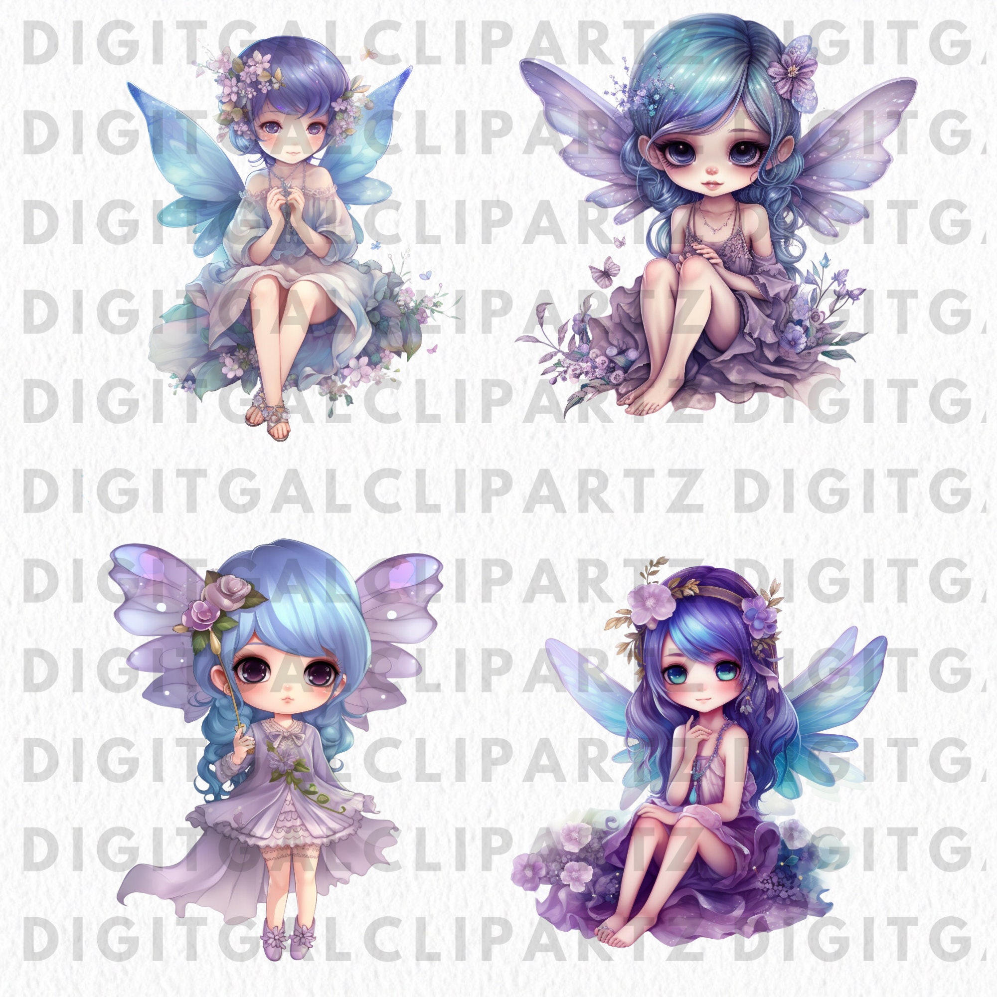 Purple Ethereal Chibi Fairy I Clip Art- 12 Transparent PNG Files ...